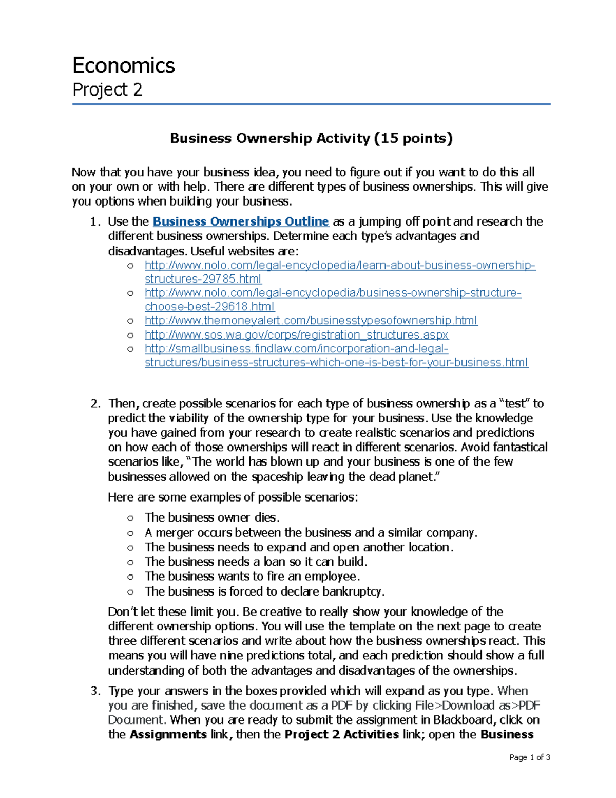 Copy of 2105b Business Ownership Activity - Economics Project 2 ...
