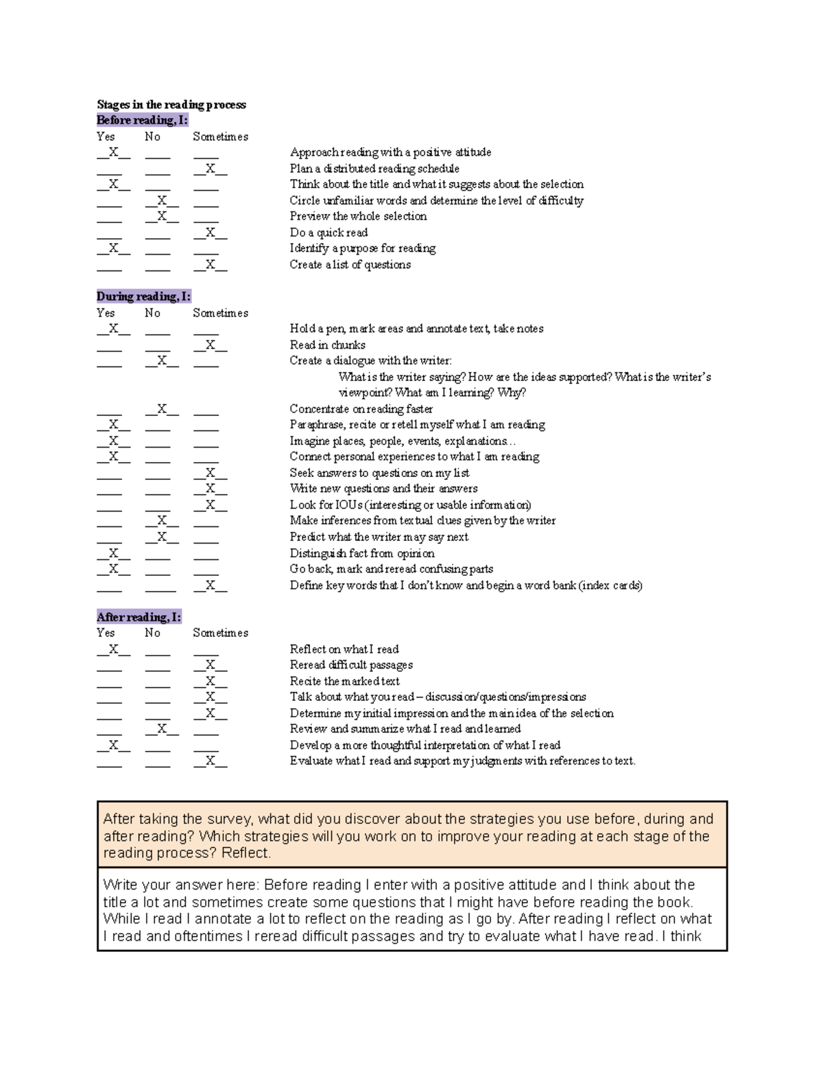 G Active reading survey EBS 033 - Stages in the reading process Before ...
