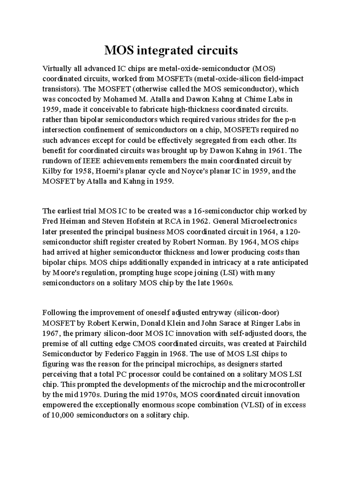 MOS integrated circuits - MOS integrated circuits Virtually all ...