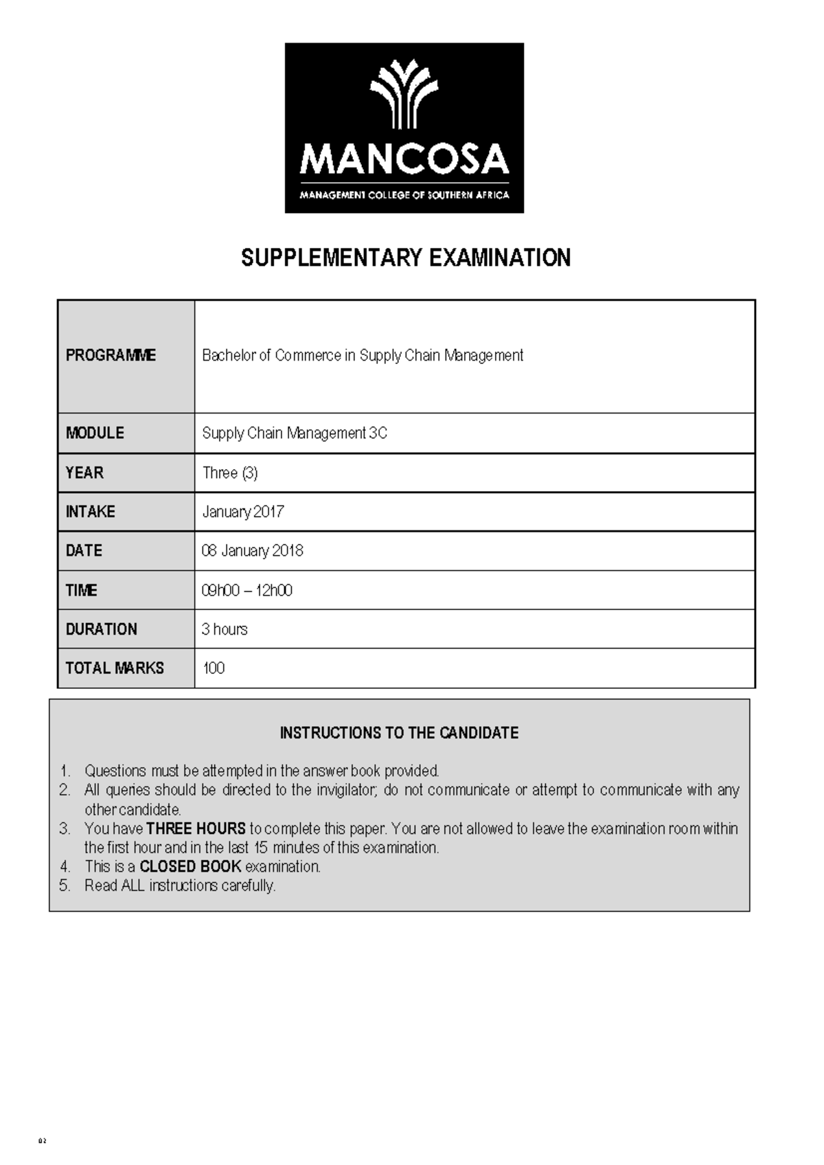 SCM 3C NEW - Past exam papers - 02 SUPPLEMENTARY EXAMINATION PROGRAMME ...