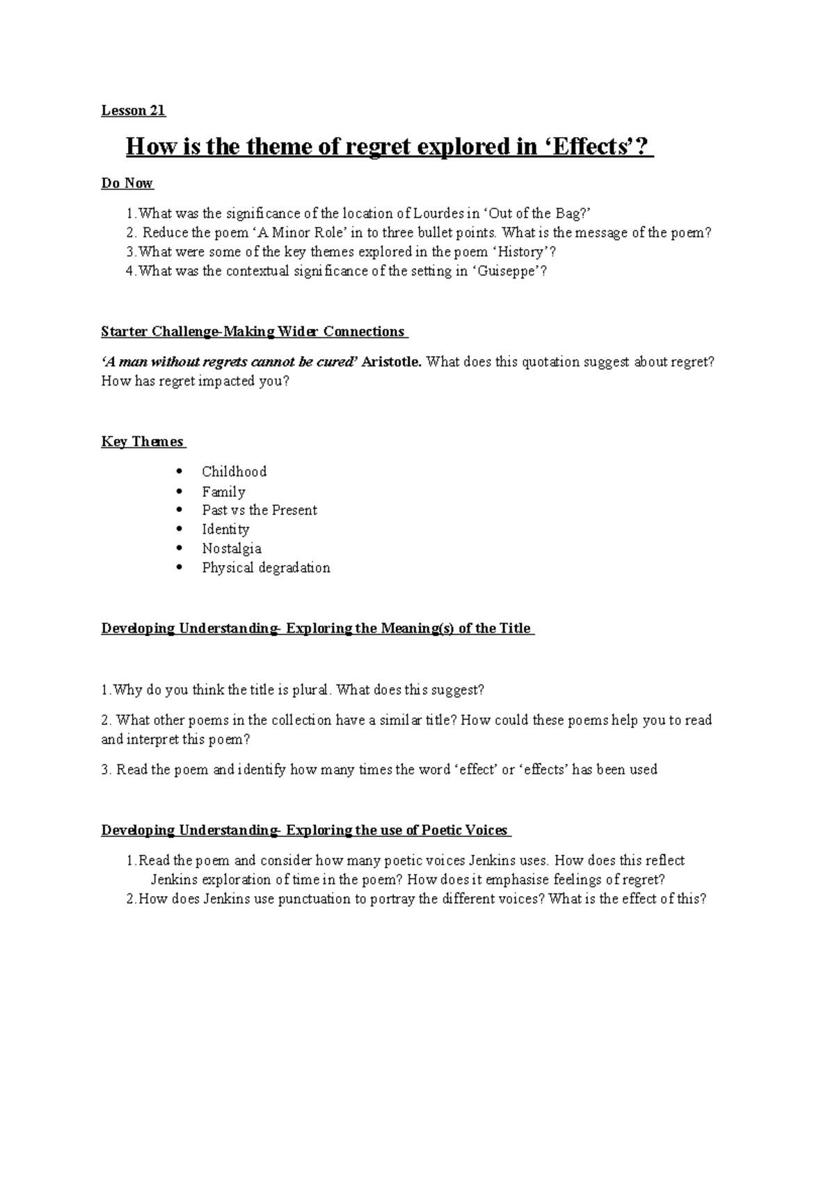 Lesson 21 Effects - n/a - Lesson 21 How is the theme of regret explored ...