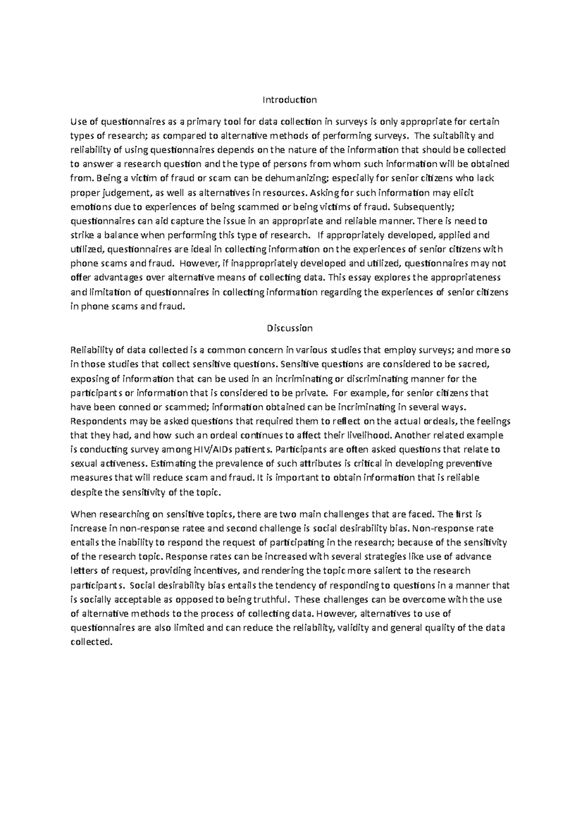 Introduction - ASSIGNRMN - Introduction Use of questionnaires as a ...
