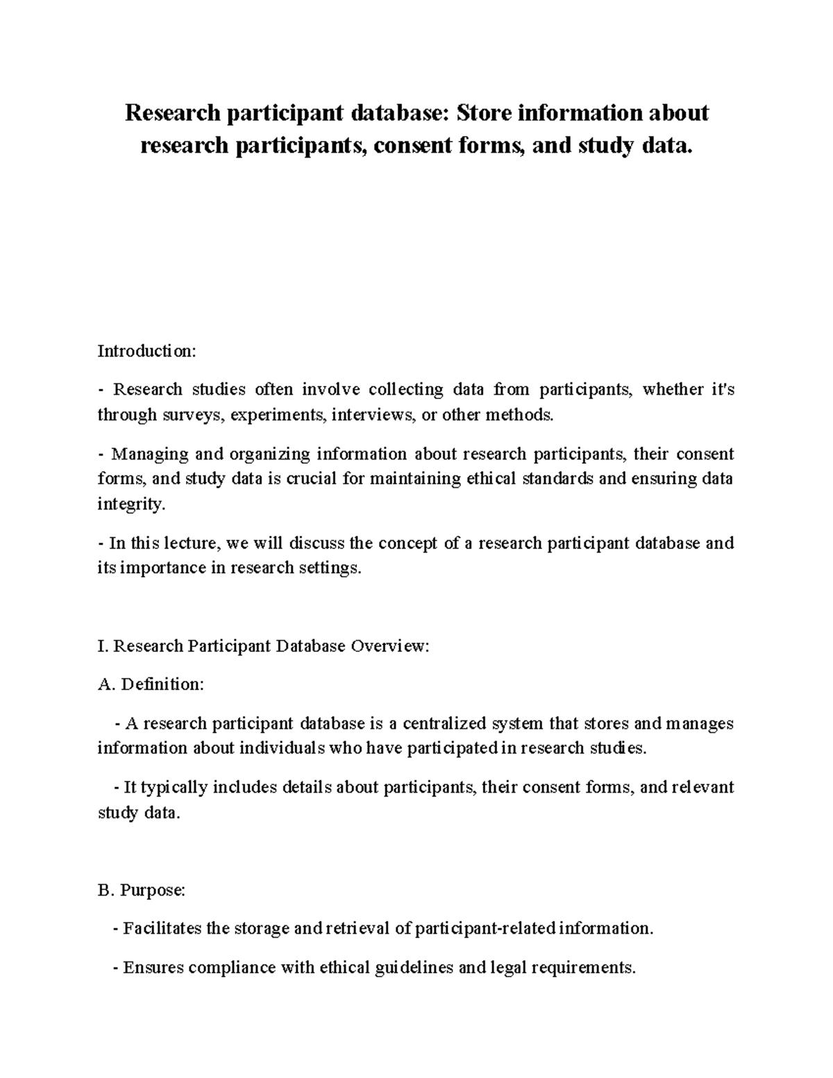 Research participant database Store information about research ...