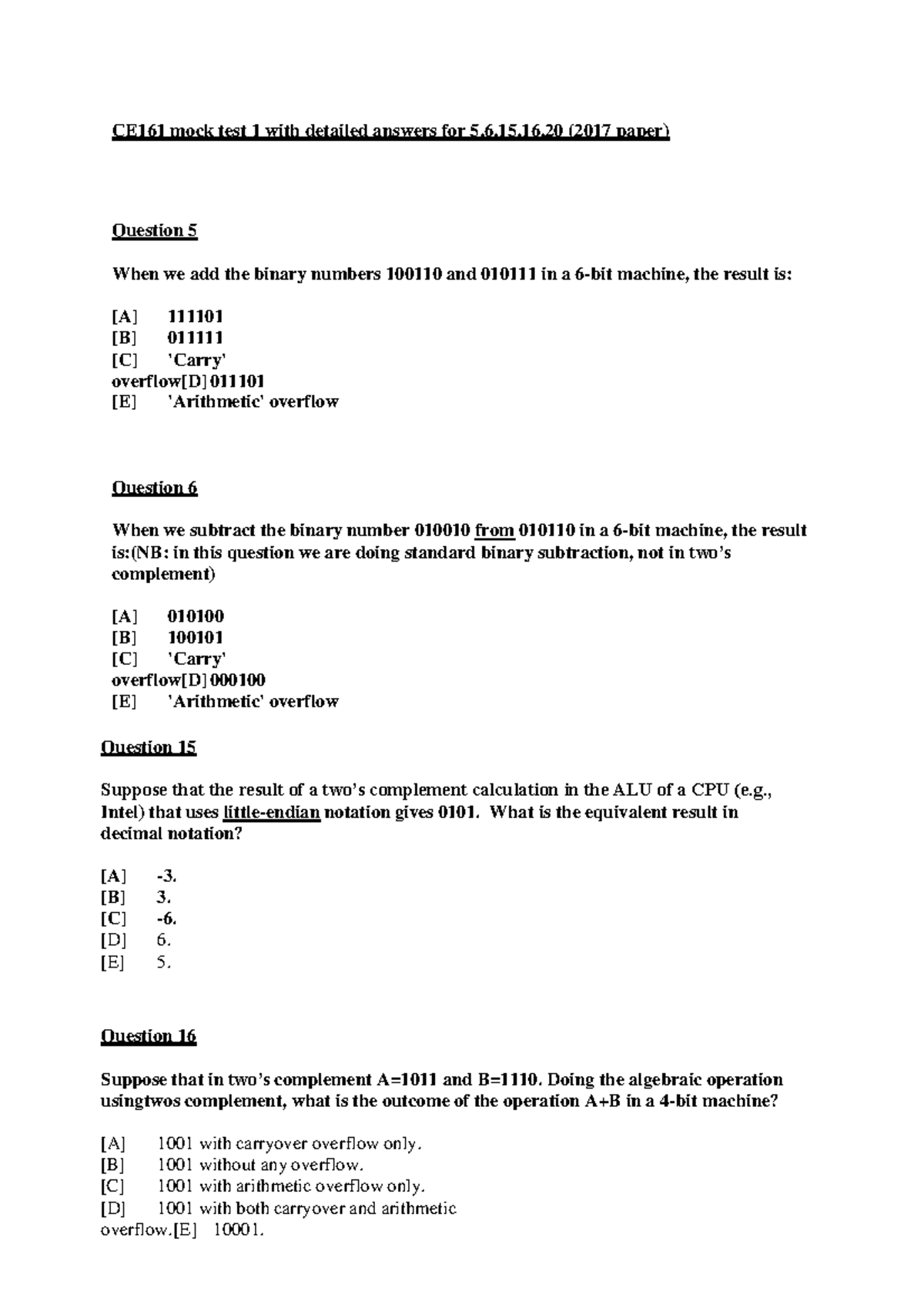 CE161 Mock Test 1 Detailed answers - CE161 mock test 1 with detailed ...