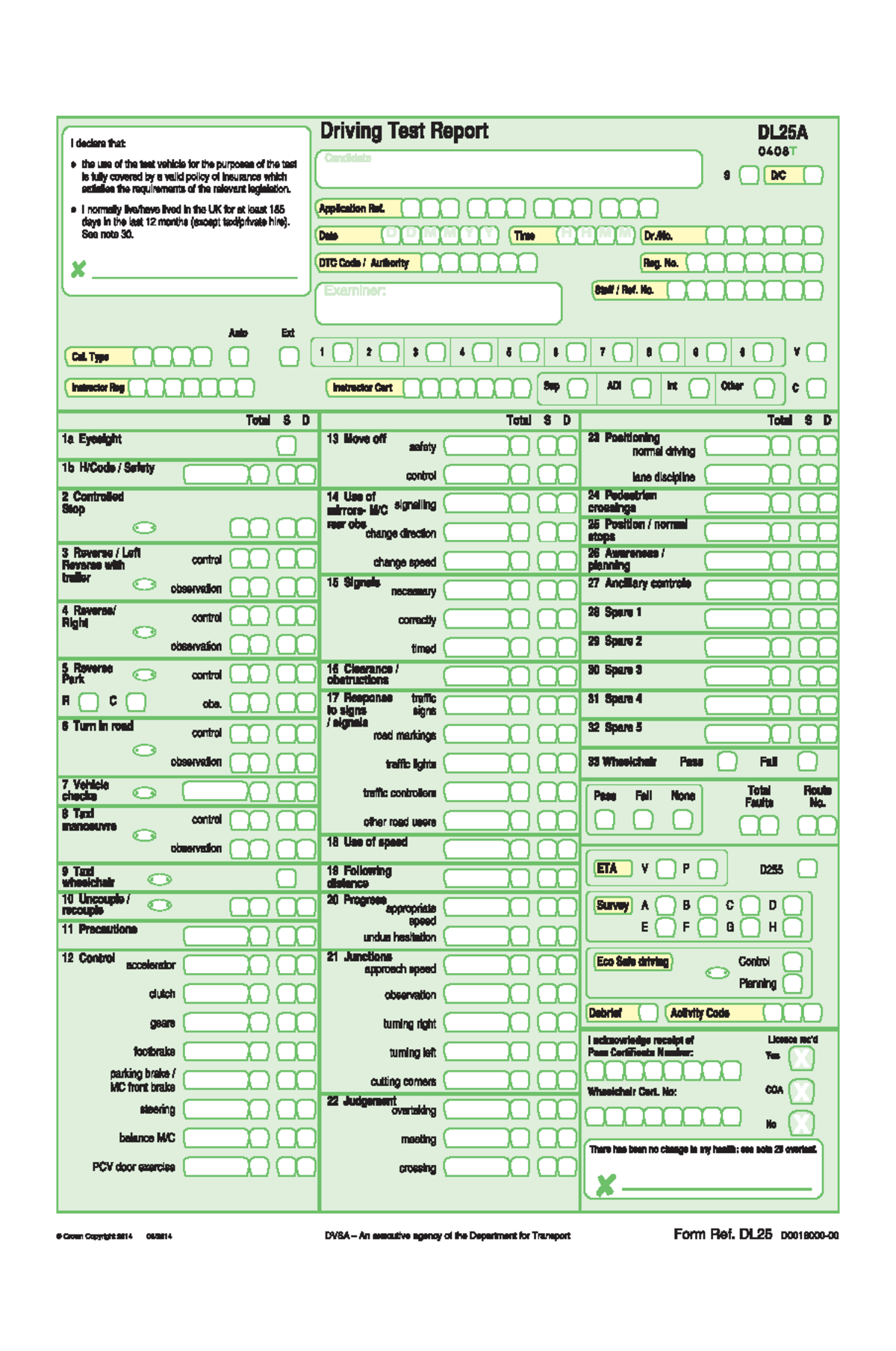 Dl25 driving test report form - Studocu