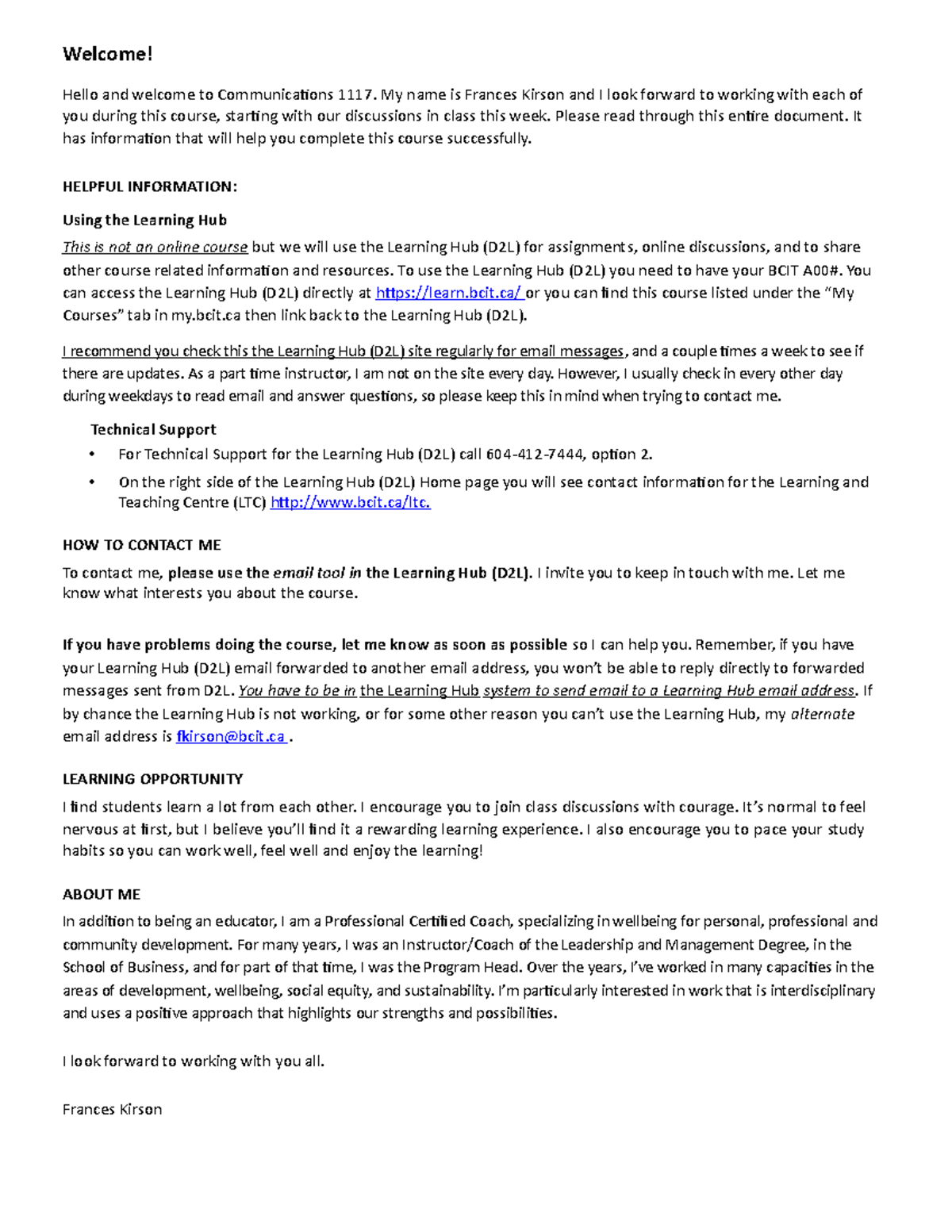 Welcome Helpful Information Comm 1117 (Rev F2019 ) - COMM 1117 - BCIT ...