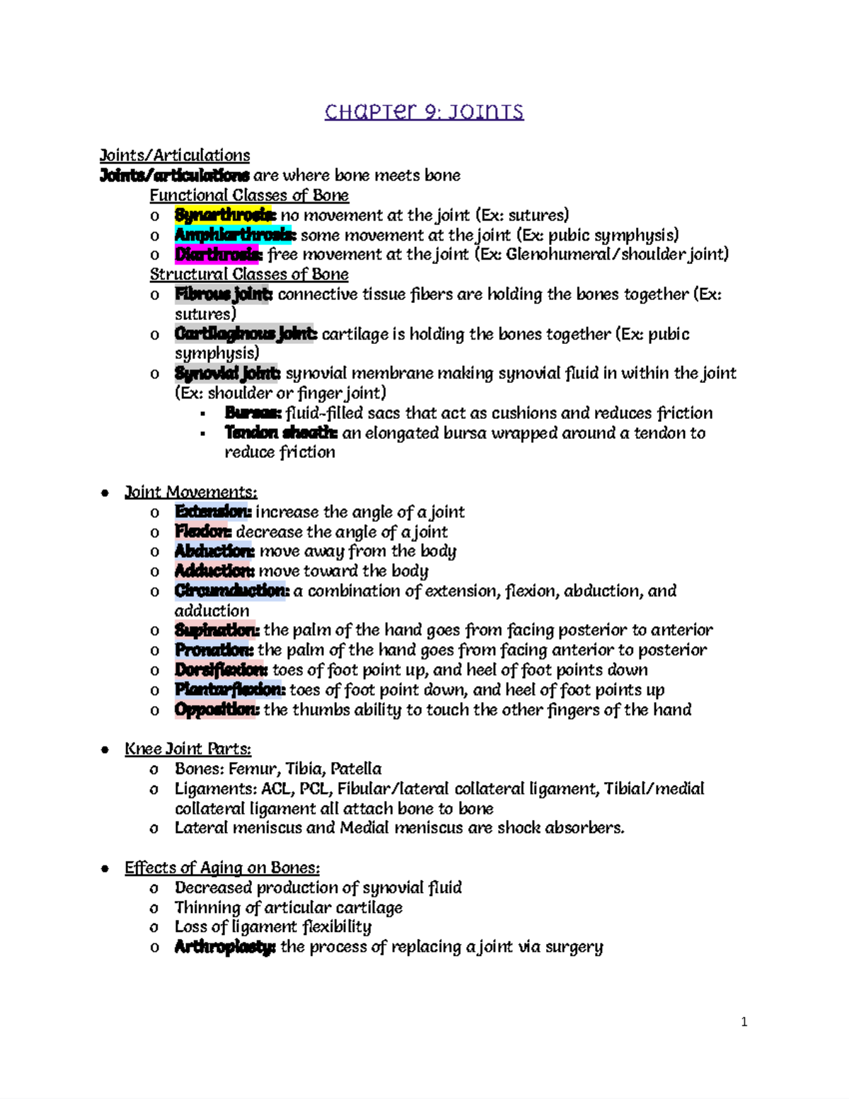 Chapter 9 Notes(1) - Google Docs notes - Chapter 9: Joints Joints ...