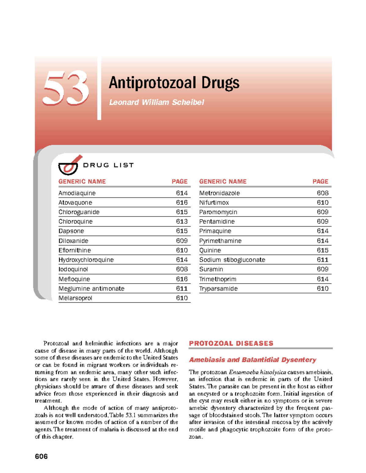 Ch53 - Pharmacology - 606 D R U G L I S T Antiprotozoal Drugs 5353 ...