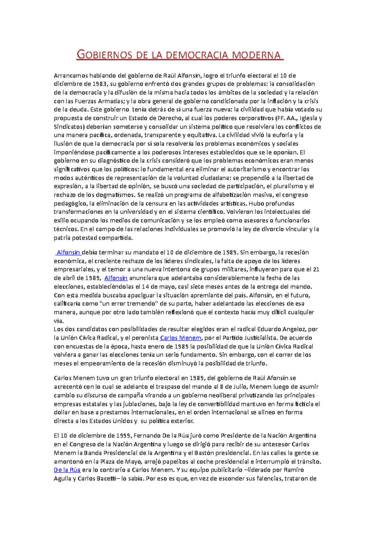 Gobiernos de la democracia moderna - GOBIERNOS DE LA DEMOCRACIA MODERNA ...
