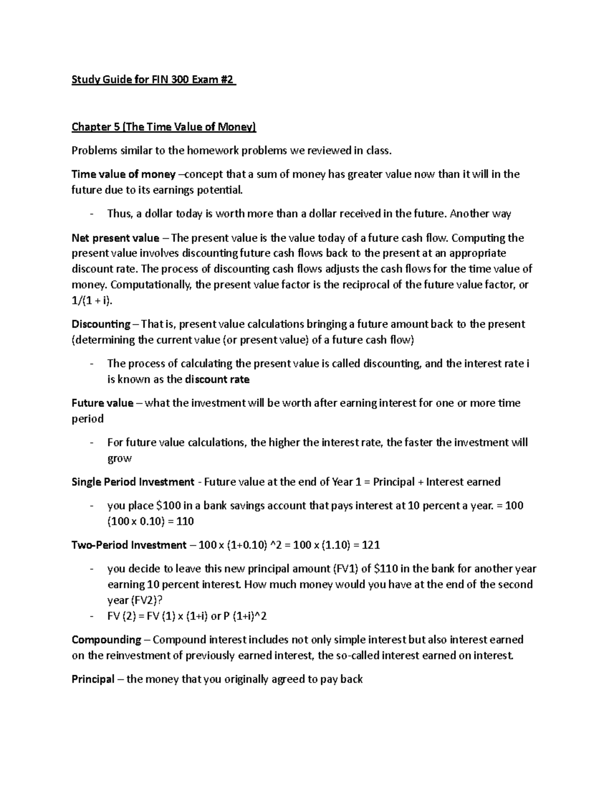 FIN 300 EXAM #2 Study Guide - Study Guide for FIN 300 Exam Chapter 5 ...