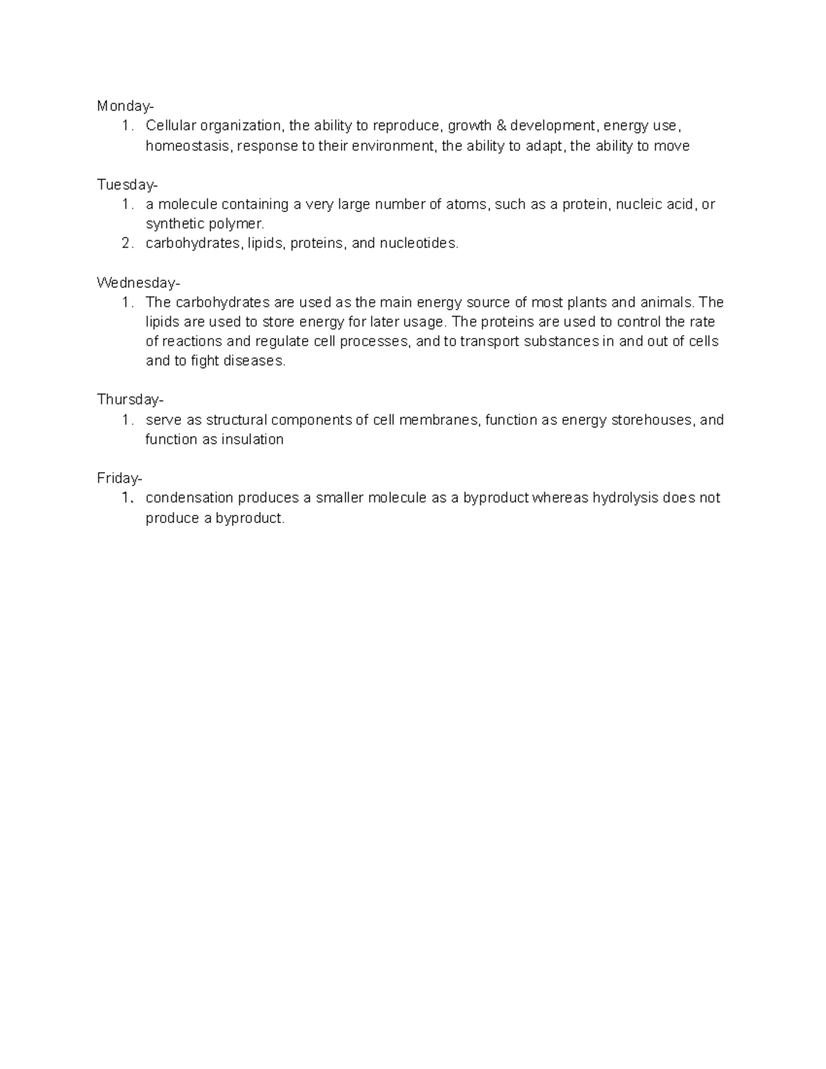 Warm Up August 29 -September 2, 2022 - Monday- 1. Cellular organization ...