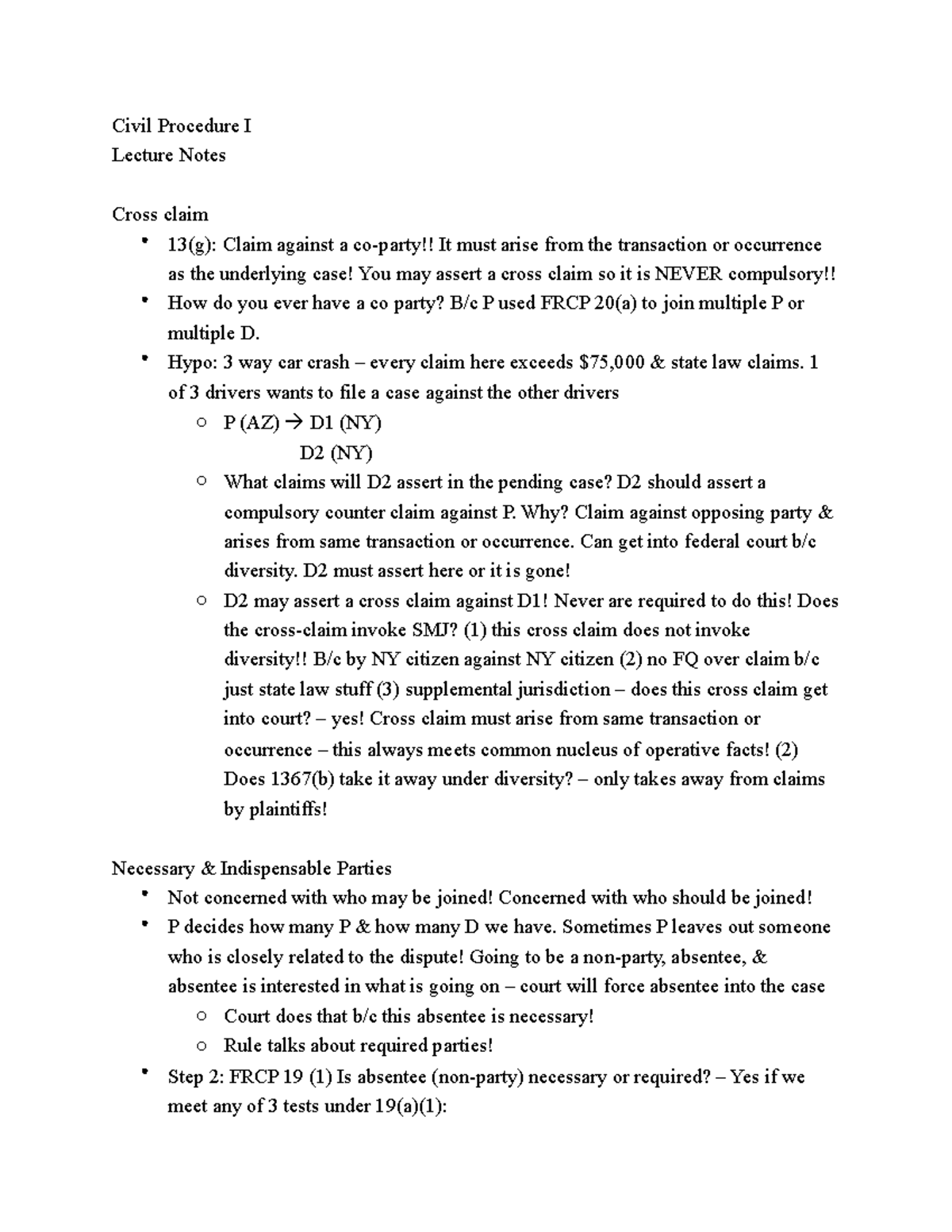 Necessary & Indispensable Parties - Civil Procedure I Lecture Notes ...