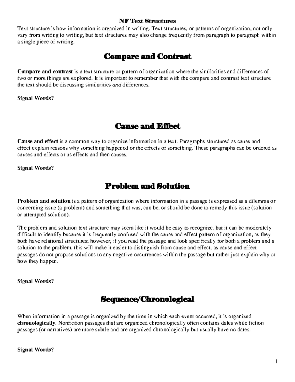 Intro to text structures - NF Text Structures 1 Text structure is how ...