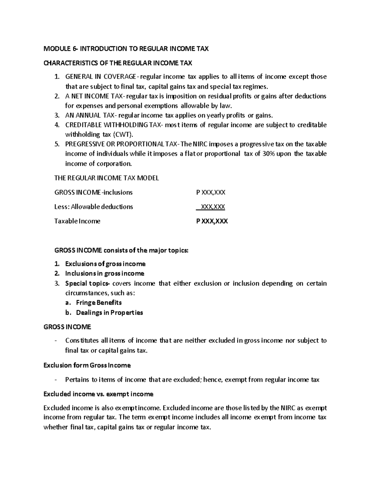 Module 6- Introduction TO Regular Income TAX - MODULE 6- INTRODUCTION ...