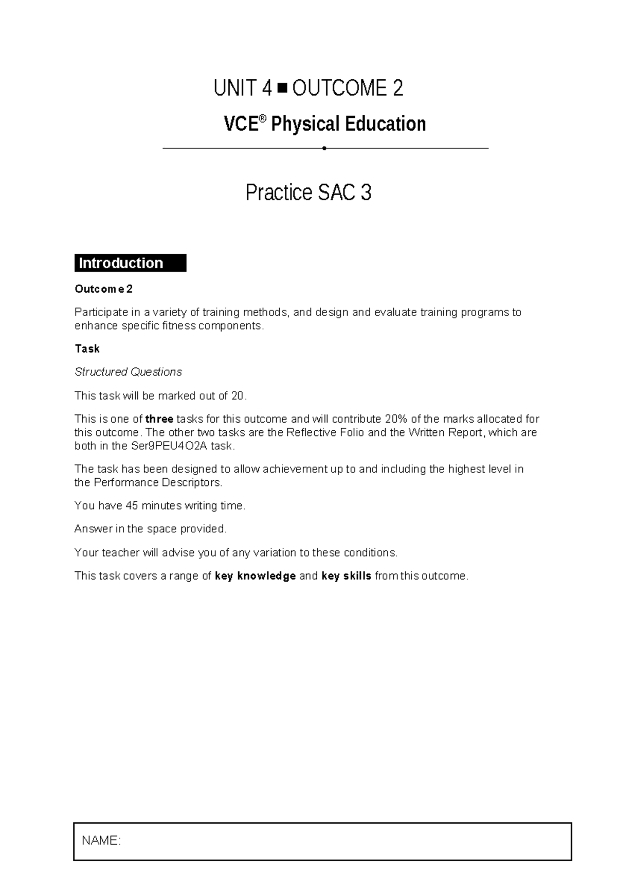 Practice SAC 3 withsuggestedresposnes - UNIT 4 OUTCOME 2 VCE ® Physical ...