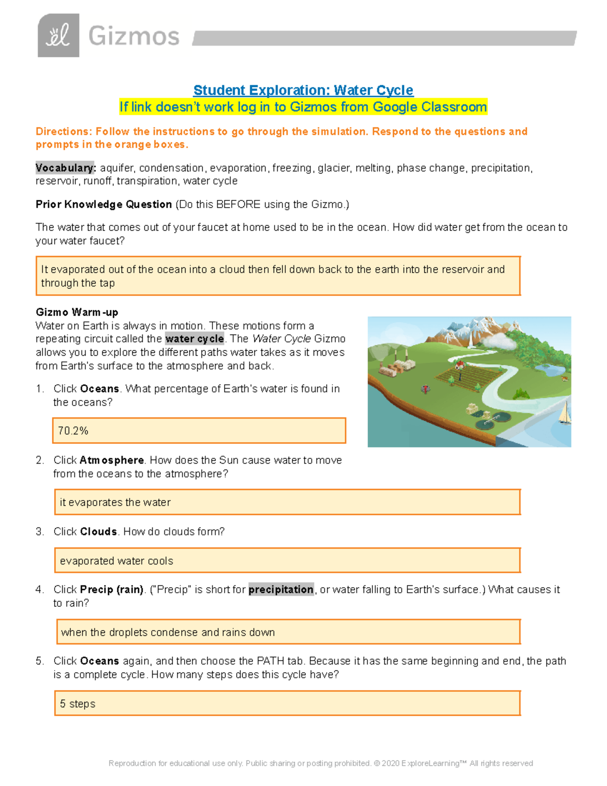 Water Cycle Gizmo 2024 - For science class - Student Exploration: Water ...