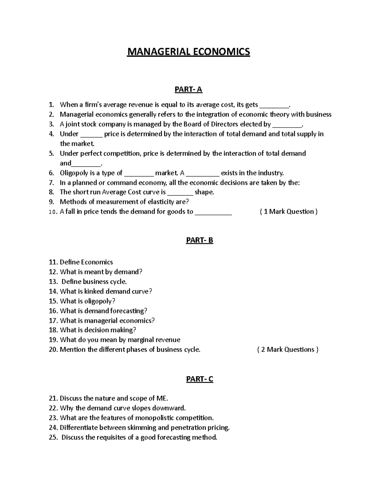 Managerial Economics Questions - UoK - Studocu