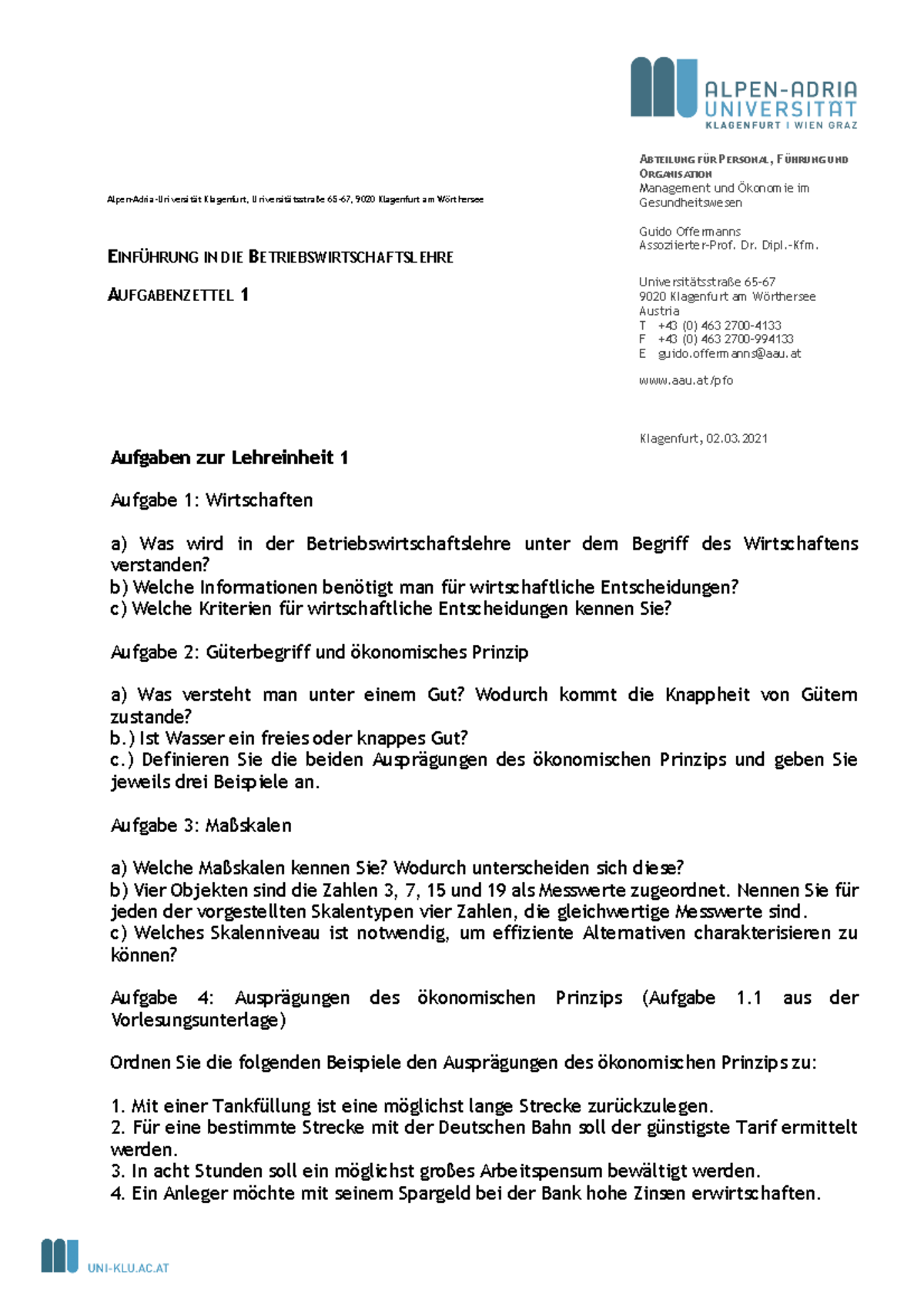 EF BWL Arbeitszettel 1 SS 21 - Alpen-Adria-Universität Klagenfurt ...