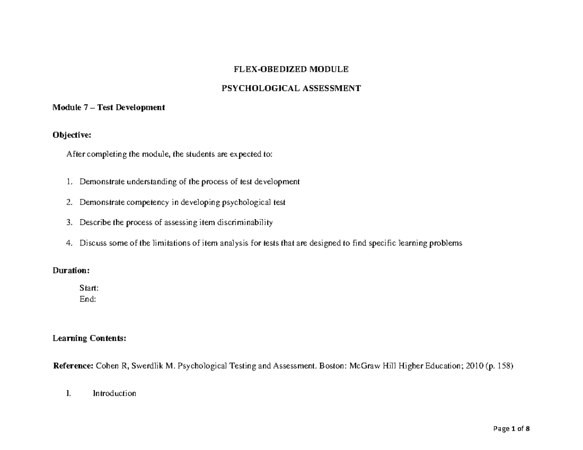 Module 7 – Test Development - FLEX-OBEDIZED MODULE PSYCHOLOGICAL ...