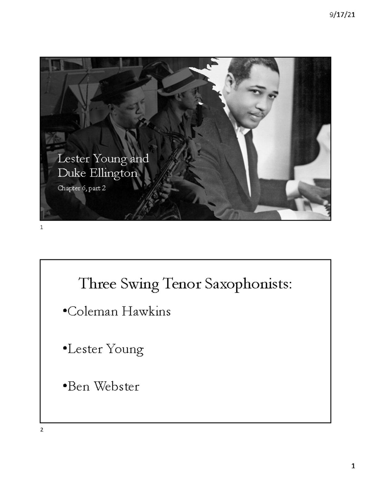 Jazz Appreciation Chpt. 6b slides - Lester Young and Duke Ellington ...