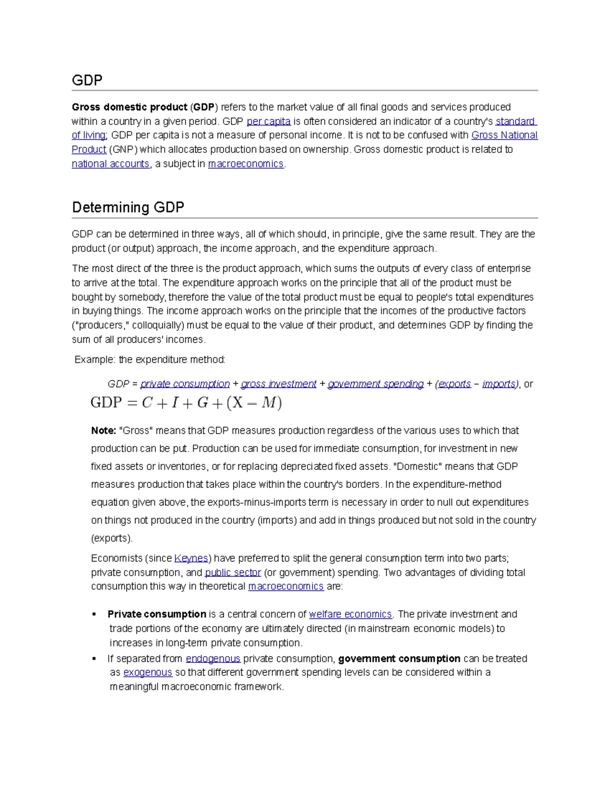 Gross domestic product notes - GDP Gross domestic product ( GDP ...
