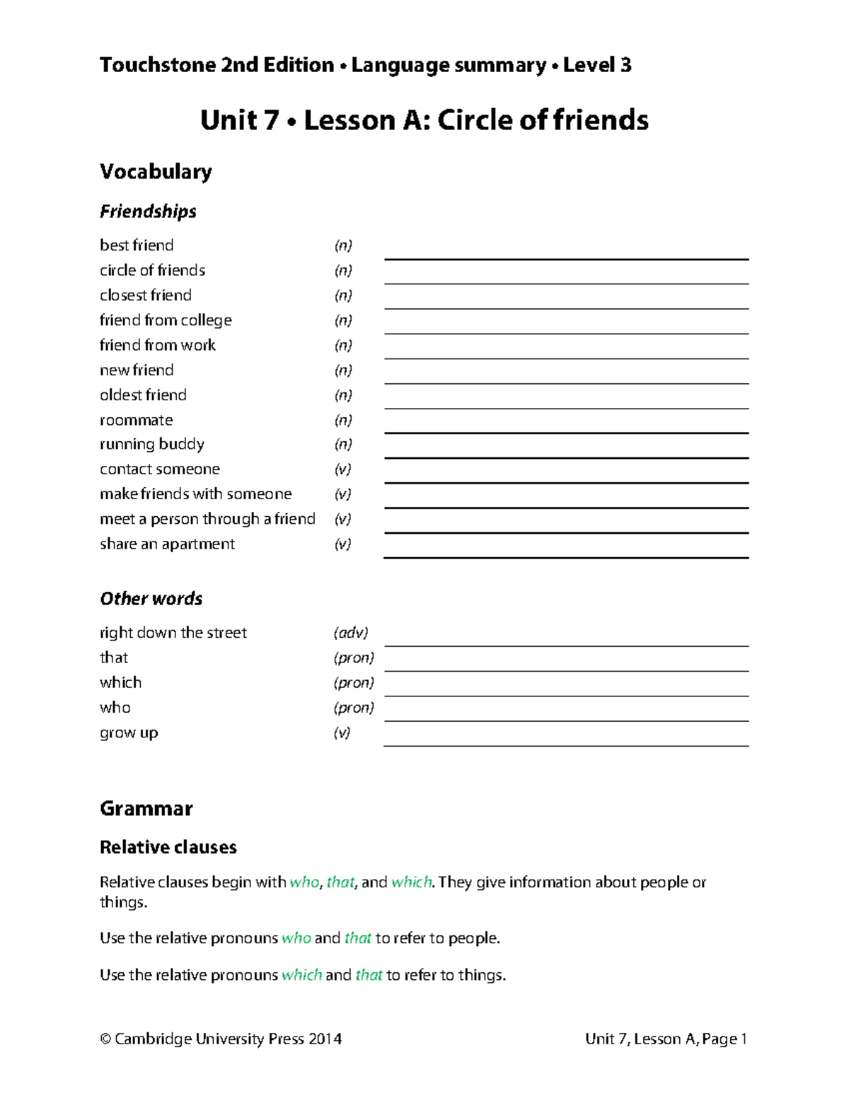 TS2e L3 U7 LA Langsum - dfghnm - Touchstone 2nd Edition • Language summary • Level 3 Unit 7 ...