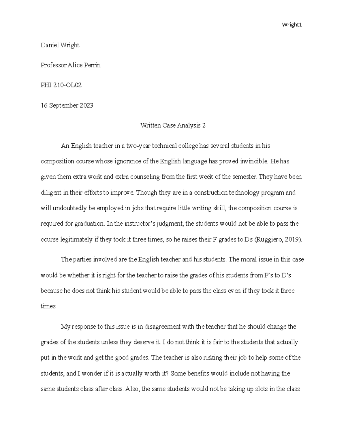 Daniel Wright-WCA2 - homework - Wright 1 Daniel Wright Professor Alice ...