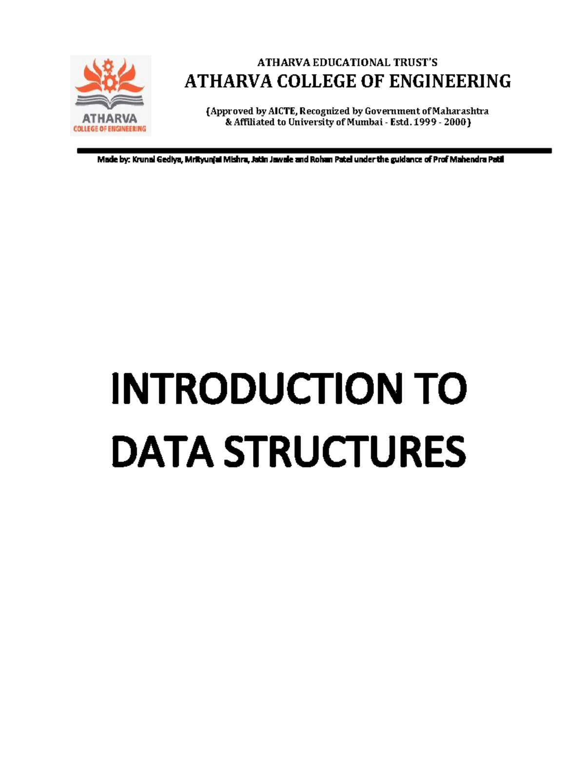 Introduction to Data Structures - ATHARVA EDUCATIONAL ATHARVA COLLEGE ...