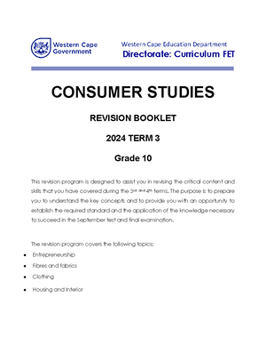 Consumer Studies Grade 11 TERM 1 Revision Packet 2024 - Western Cape ...