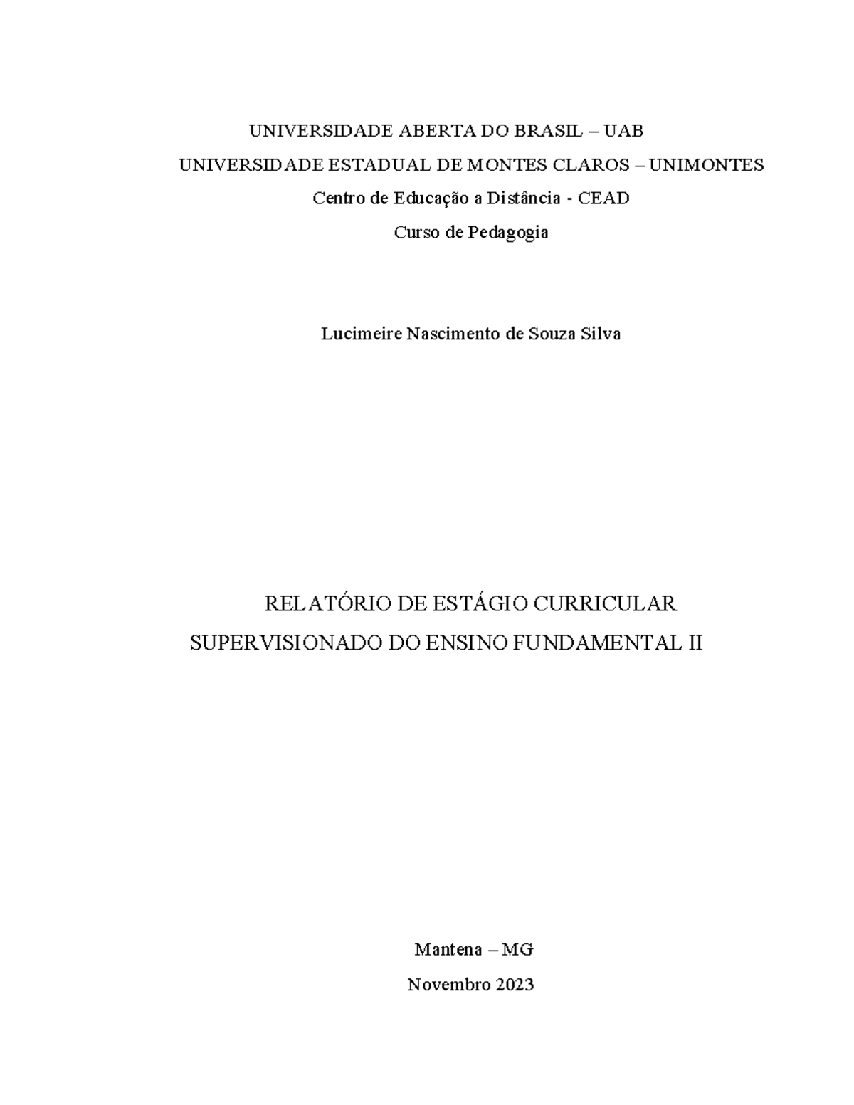 Estágio Supervisionado II 01 dez - UNIVERSIDADE ABERTA DO BRASIL – UAB ...