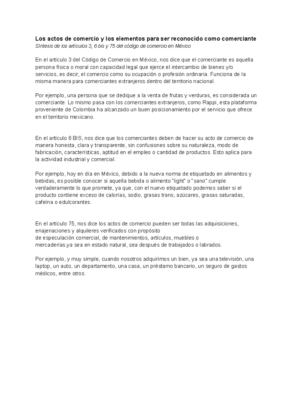 Síntesis de articulos 3, 6 y 75 del codigo de comercio mexicano - Los ...
