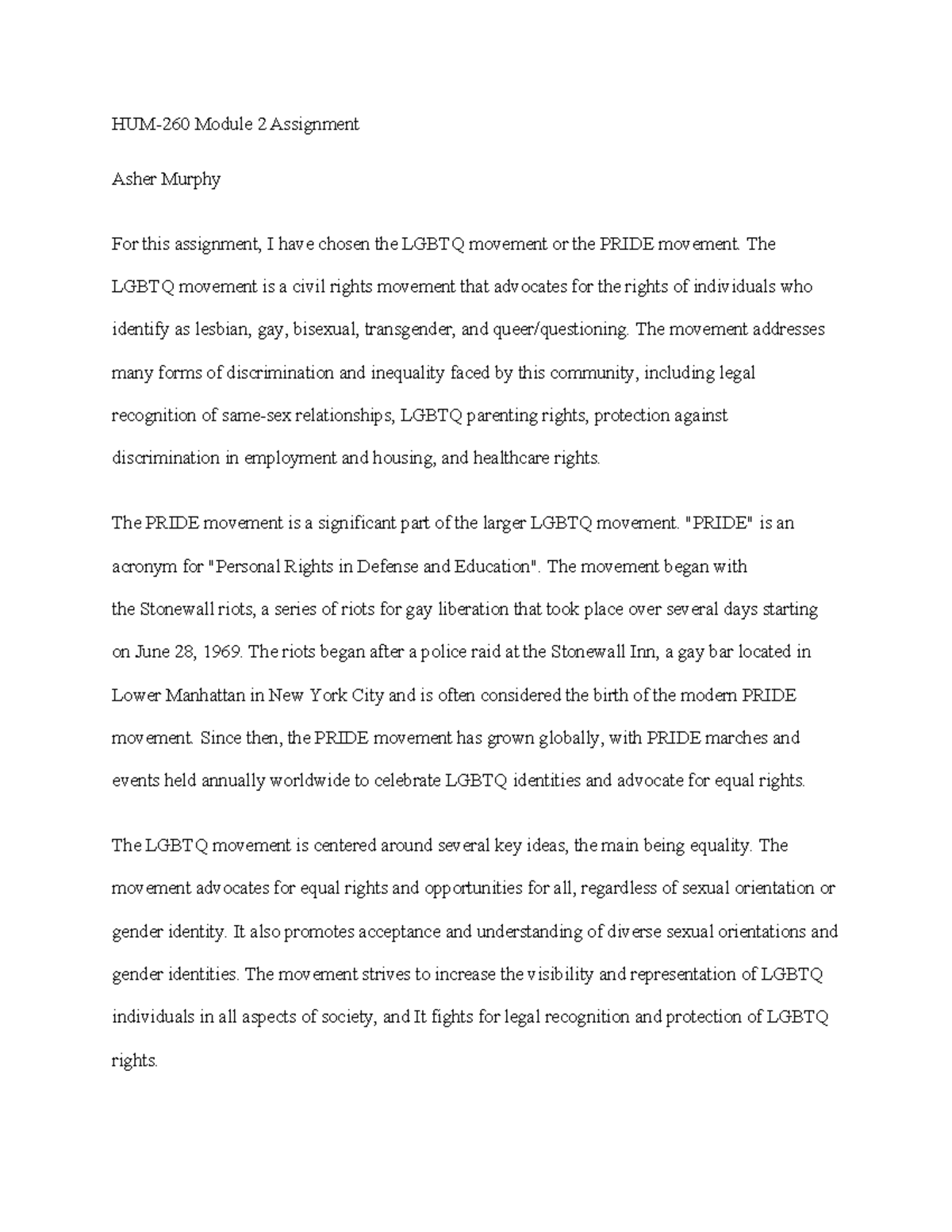 HUM-260 Module 2 Assignment - HUM-260 Module 2 Assignment Asher Murphy ...