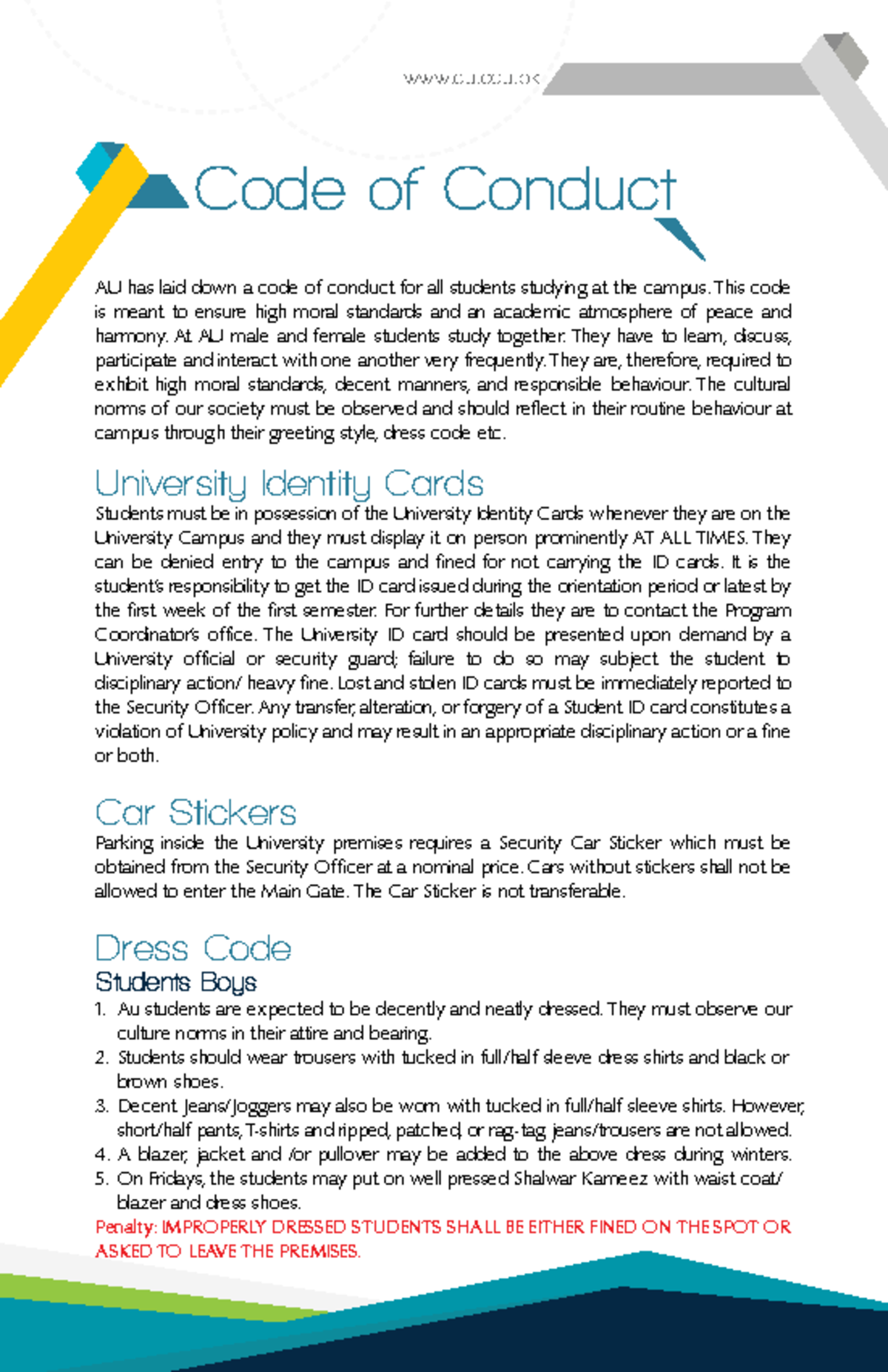 Student code of conduct-Act of Indiscpline-Dress code etc - Code of ...