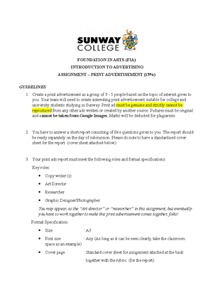 Argumentative presentation rubrics and cover page - FOUNDATION IN ARTS ...