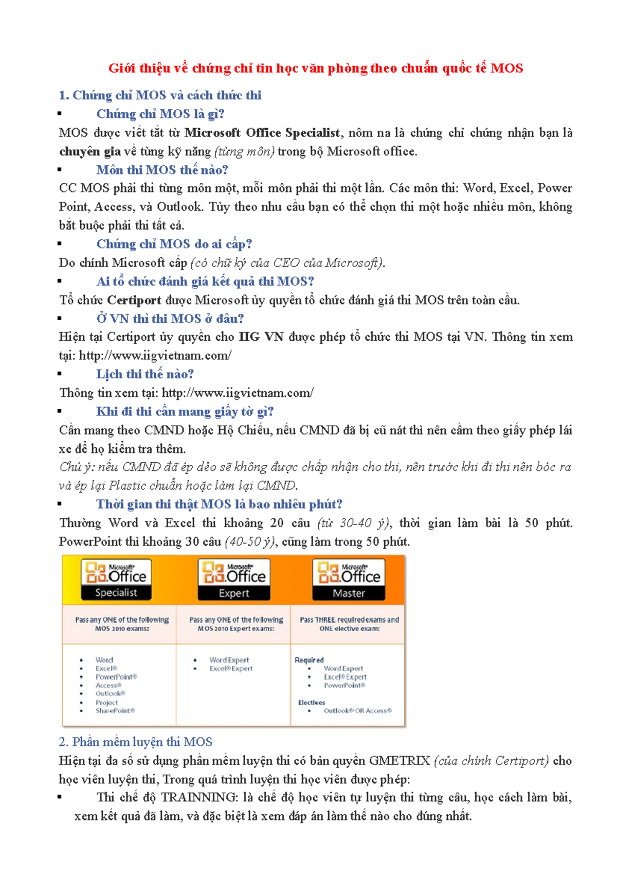 Meo thi MOS - ewqeq - Giới thiệu về chứng chỉ tin học văn phòng theo chuẩn quốc tế MOS Chứng chỉ ...