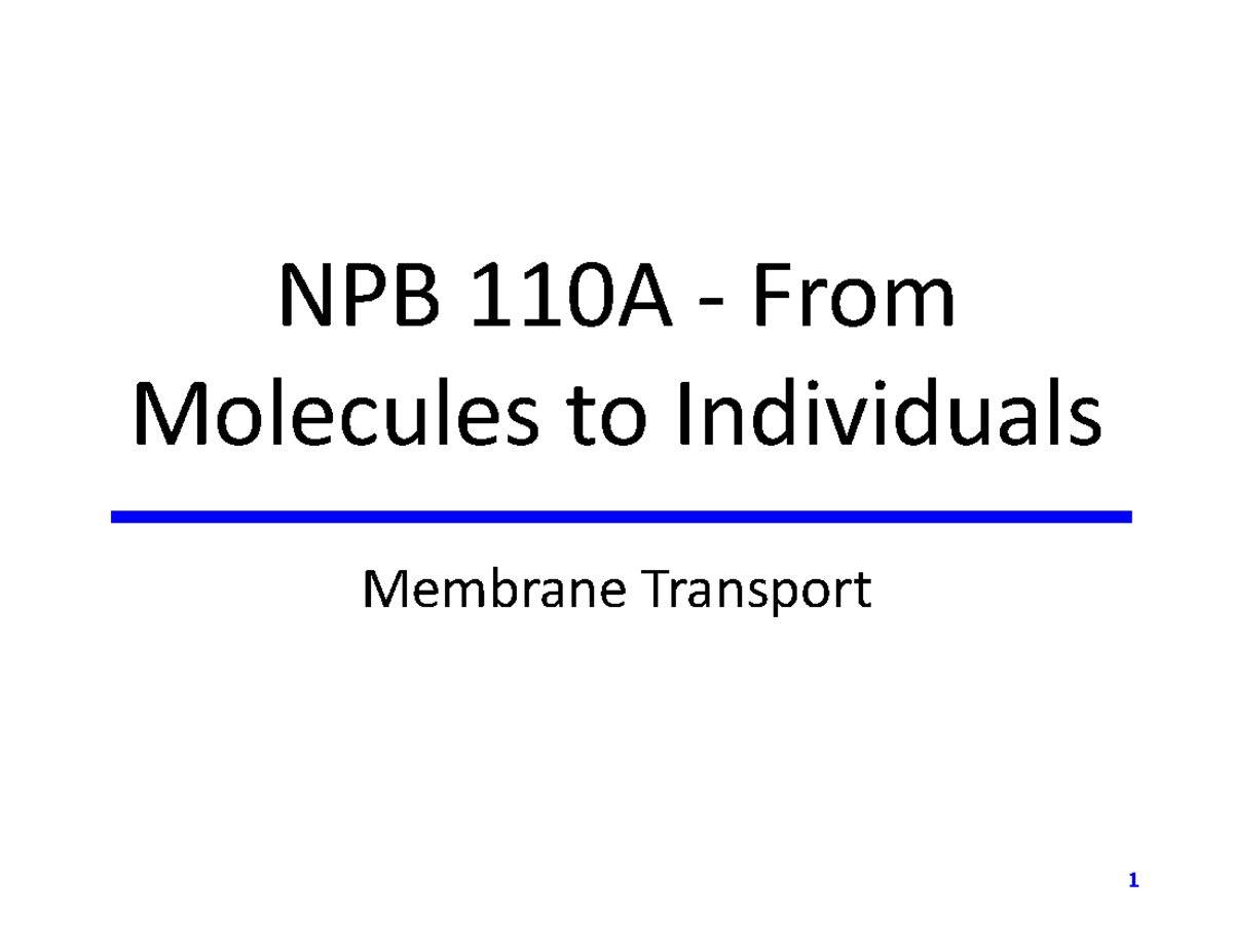 Lecture 6 - Memb Transp Spr 2023 - NPB 110A - From Molecules to ...