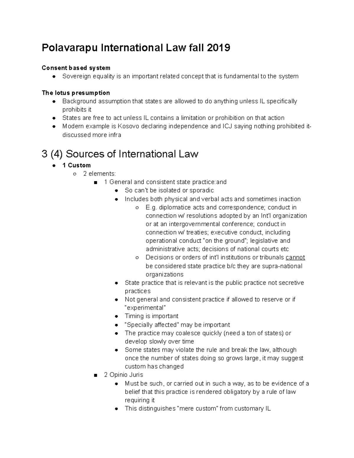 Transnat Fall 2019 Outline - Ryan Romano - Polavarapu International Law ...