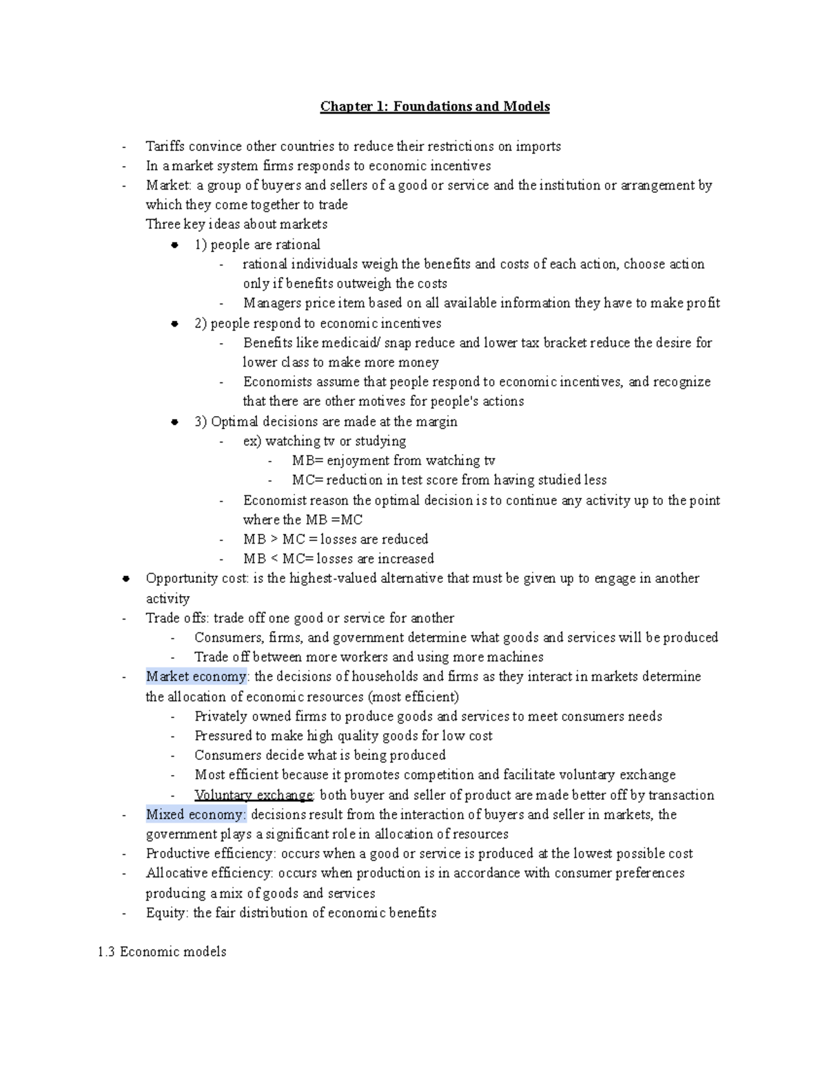Econ textbook notes - Google Docs - Chapter 1: Foundations and Models ...