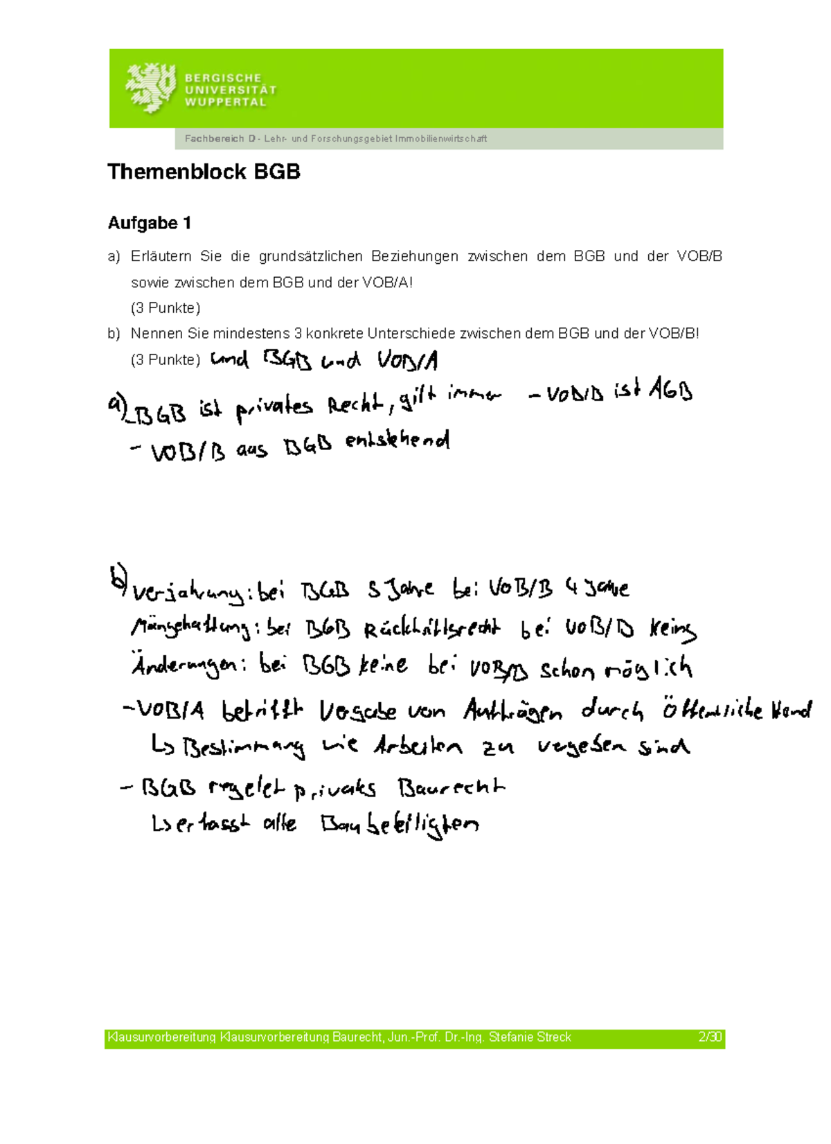 Klausur Wintersemester 2016/2017, Fragen und Antworten - Fachbereich D - Lehr- und ...