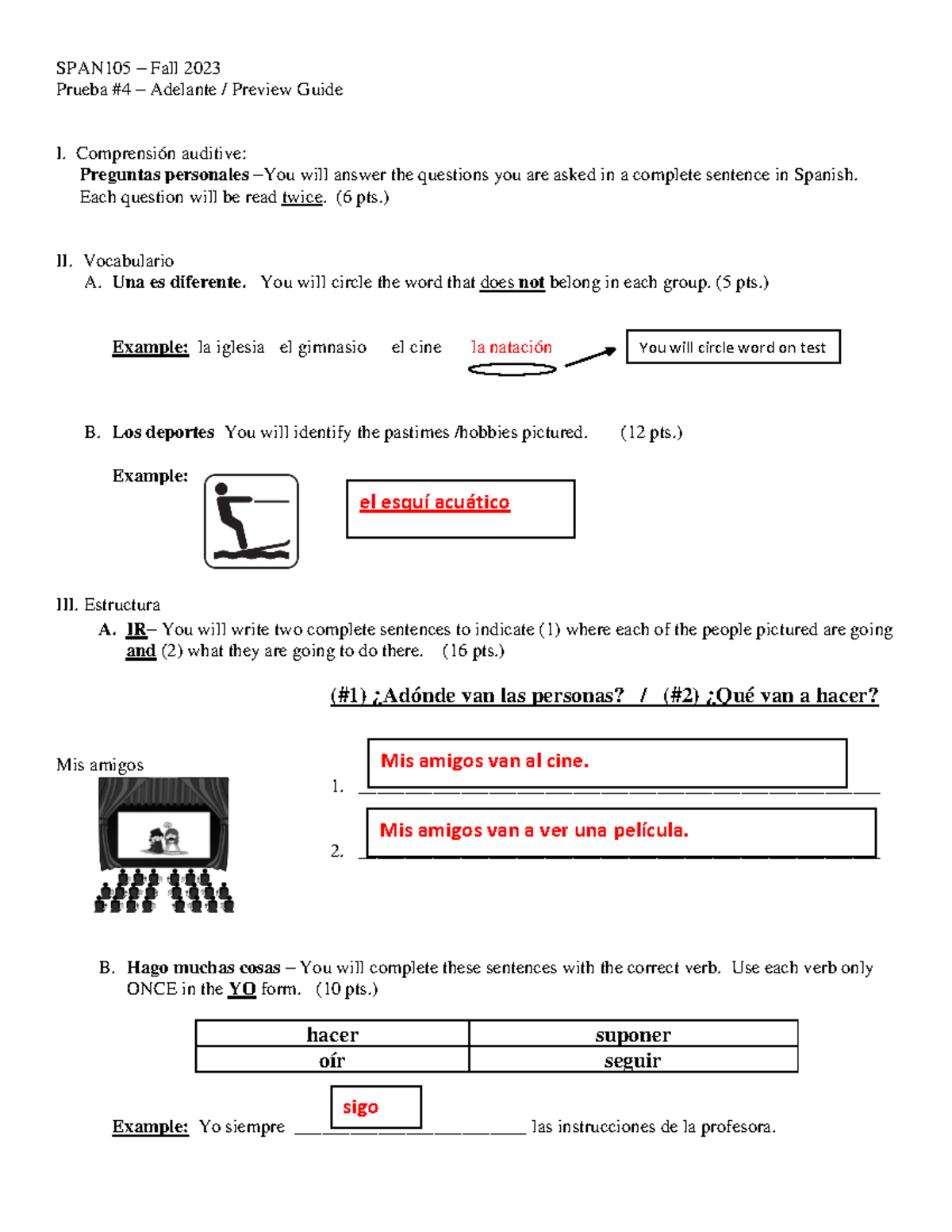 Adelante Chapter Test N4 Preview Guide 23F - SPAN105 – Fall 2023 Prueba ...