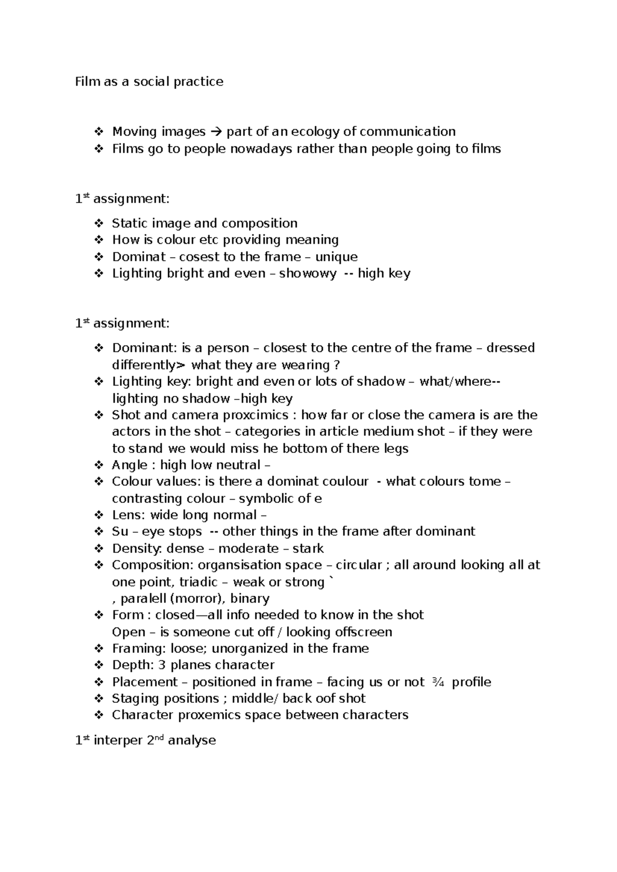 FAM 1 - Summary Analysing Film & Television - Film as a social practice ...