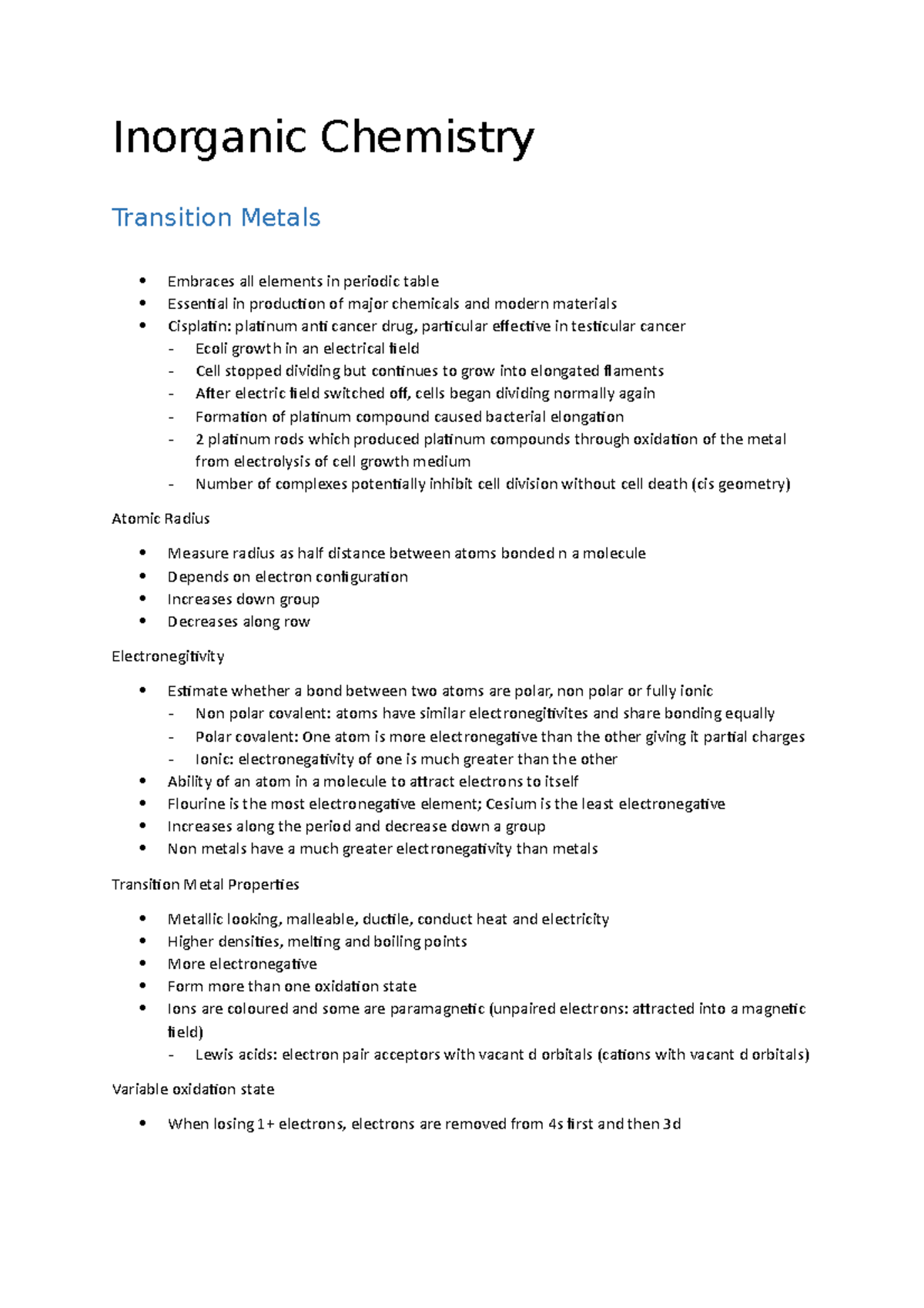 Lecture notes, lectures 1-12 - Inorganic Chemistry Transition Metals ...