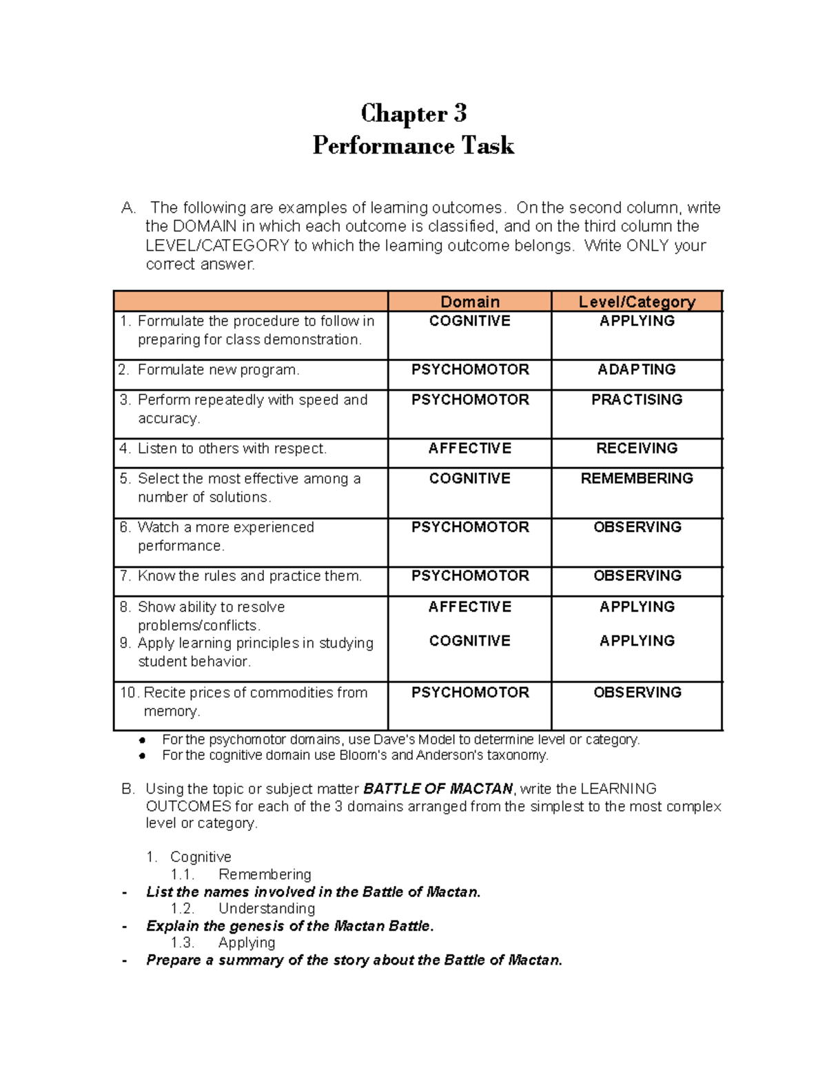 Copy of Chapter 3 Performance Task - Chapter 3 Performance Task A. The ...
