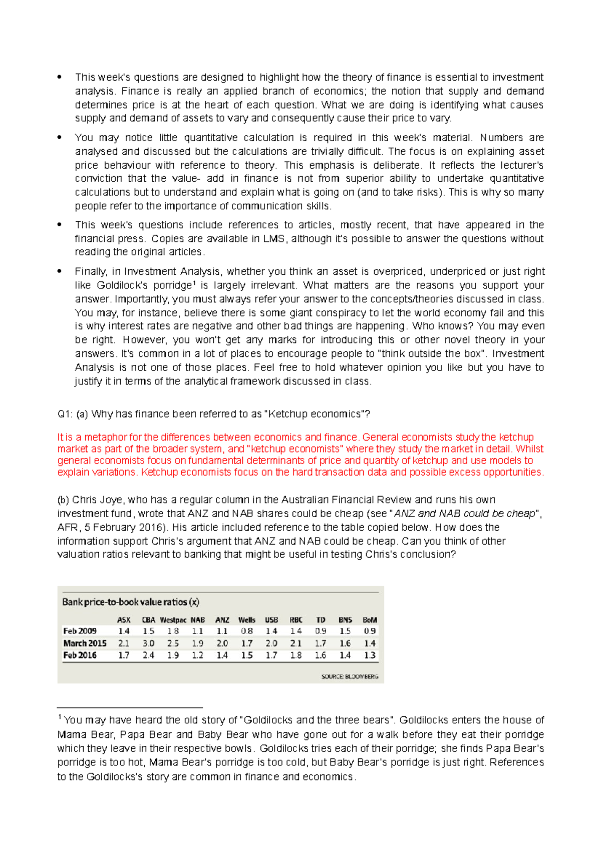 Wk3 Tutorial Answers - This questions are designed to highlight how the theory of finance is ...