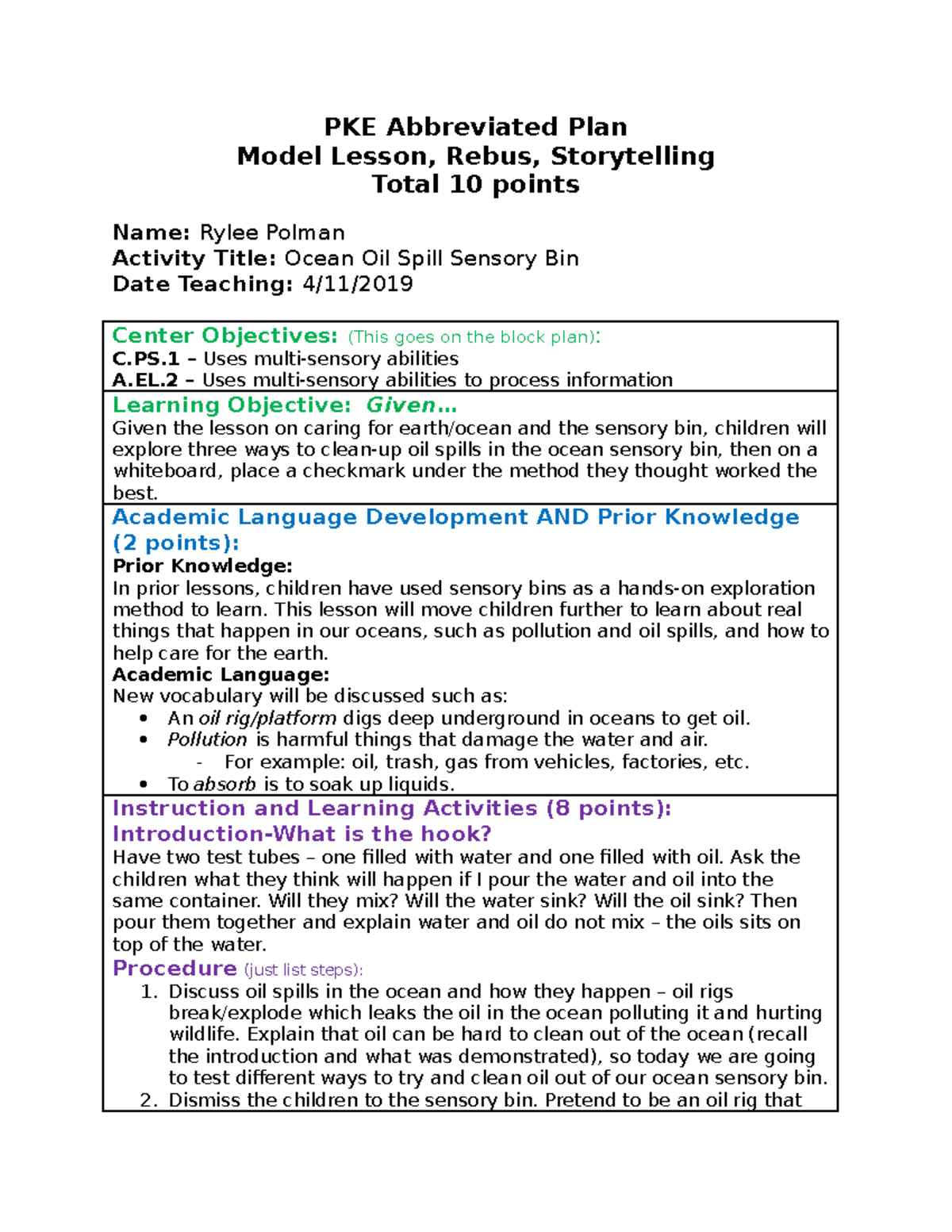 Abbreviated Lesson Plan 3 PreK Science PKE Abbreviated Plan Model abbreviated-lesson-plan-3-prek-science-pke-abbreviated-plan-model