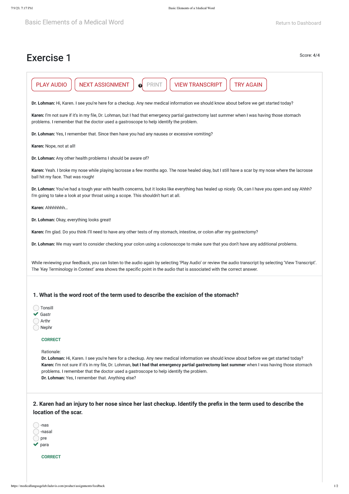 Medical term Chap 1 Ex 1 - first assignment ch 1 - 7/9/23, 7:17 PM ...