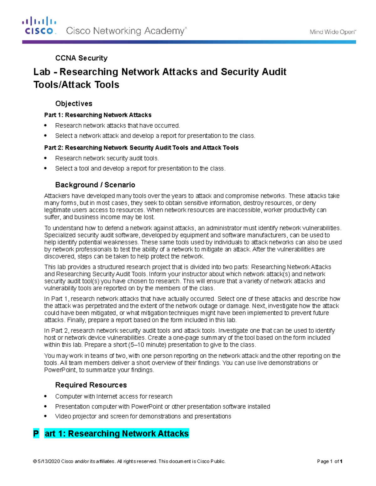 Researching Network Attacks and Security Audit Tools Attack Tools 1 - CCNA Security Lab - - Studocu