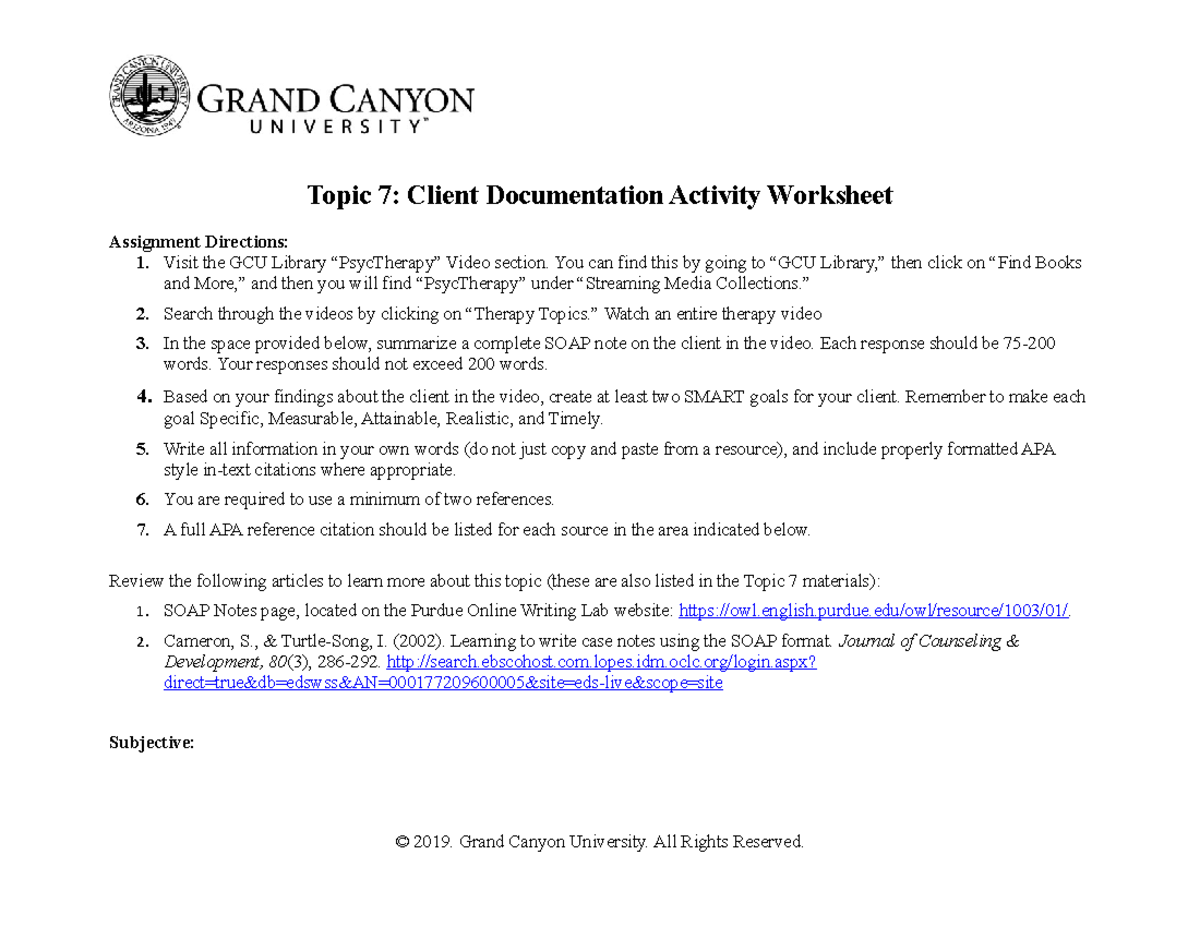 M.Lopez BHS-350 Client Documentation Worksheet - Topic 7: Client ...