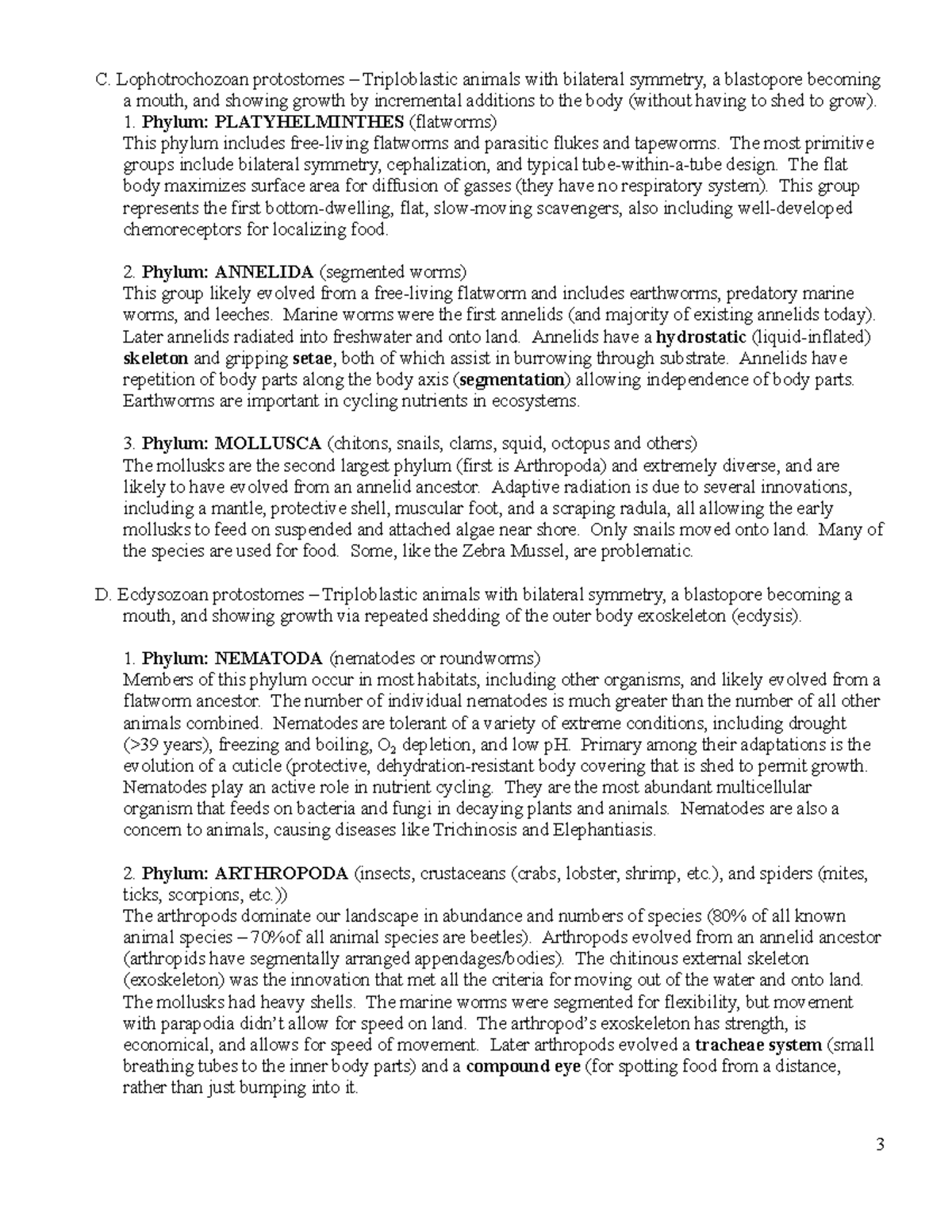 1`3 - Notes Animal Diversity - C. Lophotrochozoan protostomes ...