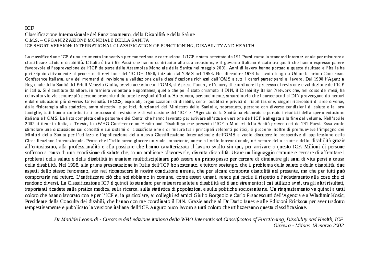 ICF Breve PDF - appunti sull'ICF e sulle sue caratteristiche ...
